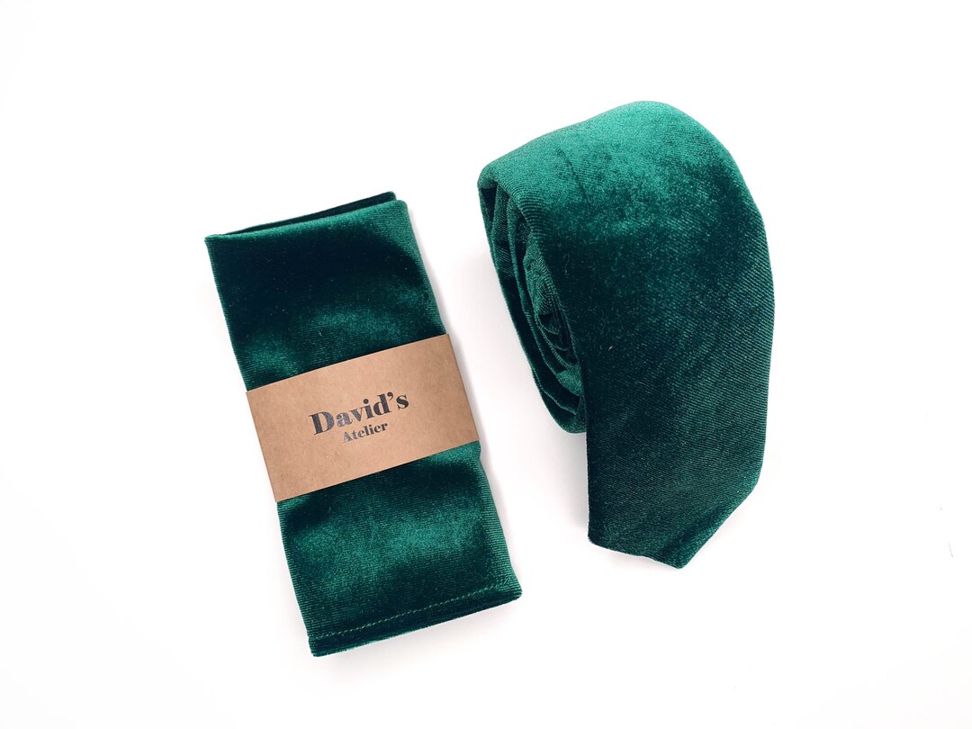 Emerald Green Velvet Tie, Juniper Velvet Necktie, Pocket Square , Bow ...