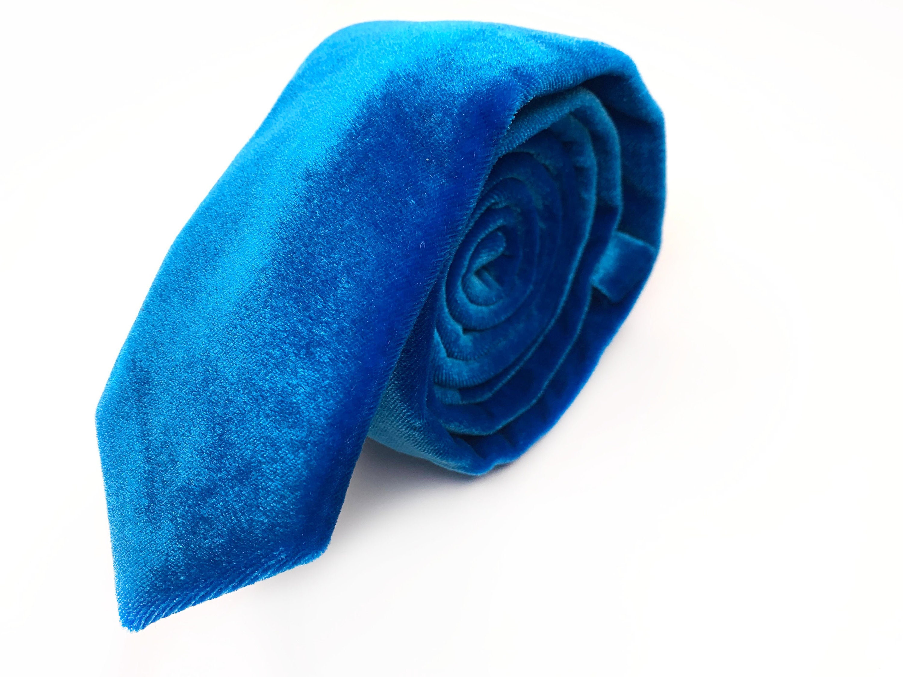 AQUA Blue Velvet Tie OCEAN Blue Necktie Pocket Square Bow - Etsy