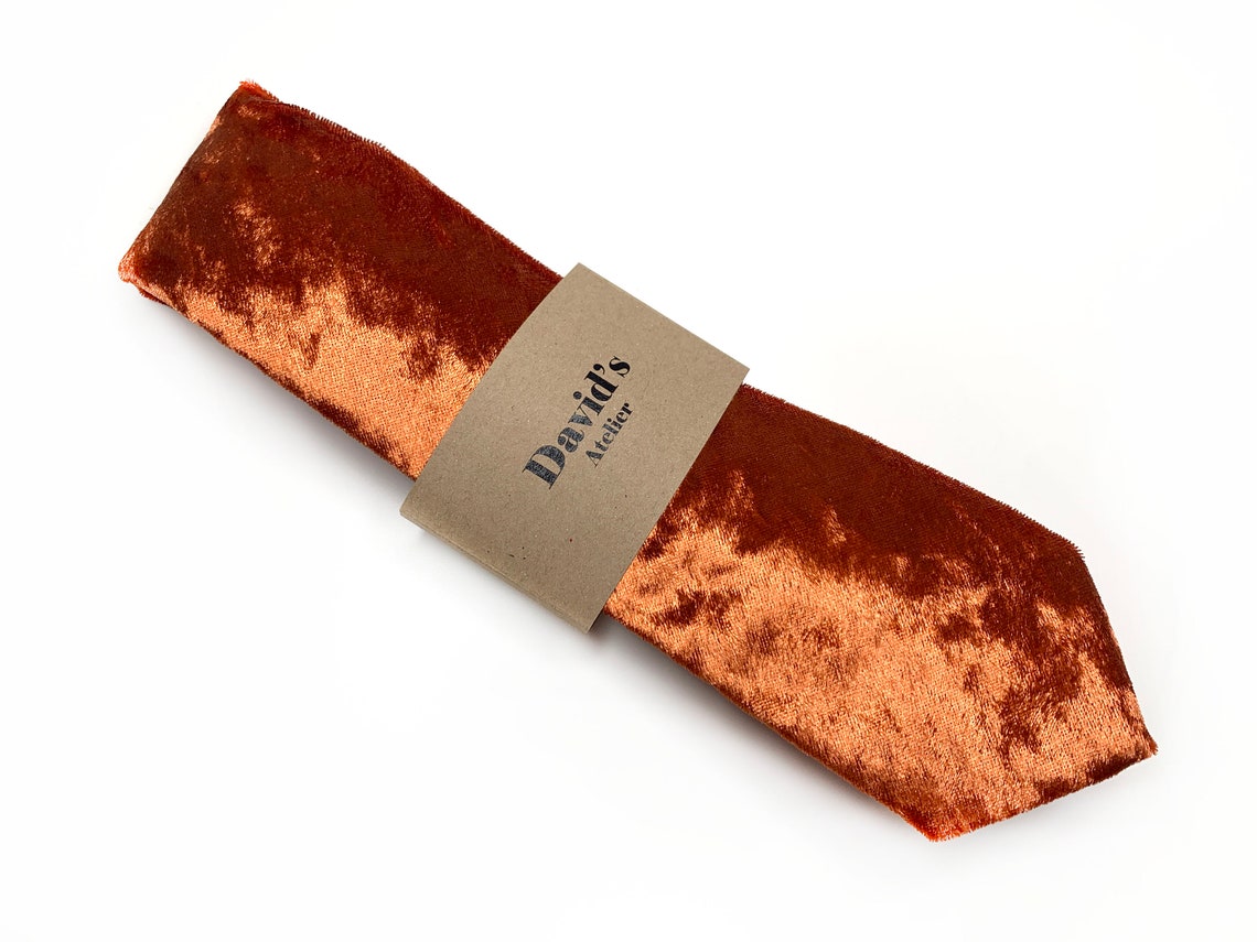Shiny Copper Velvet Necktie Rust Ties Pocket Square Bow - Etsy