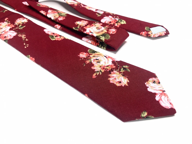 Burgundy Floral Skinny Tie Maroon Wedding Floral Necktie - Etsy