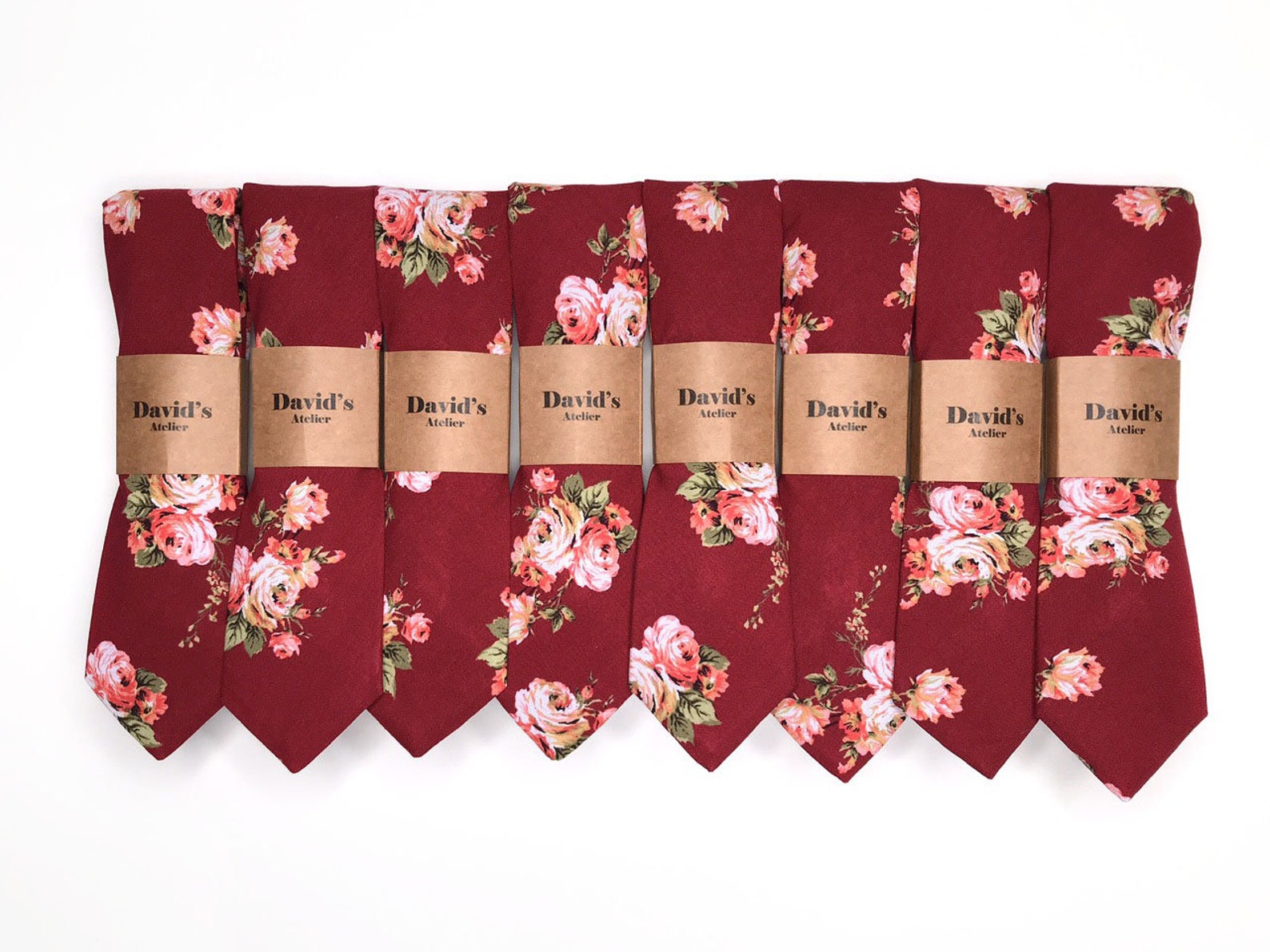Set of Burgundy Floral Ties Maroon Wedding Tie for Davids Bridal Dress ...