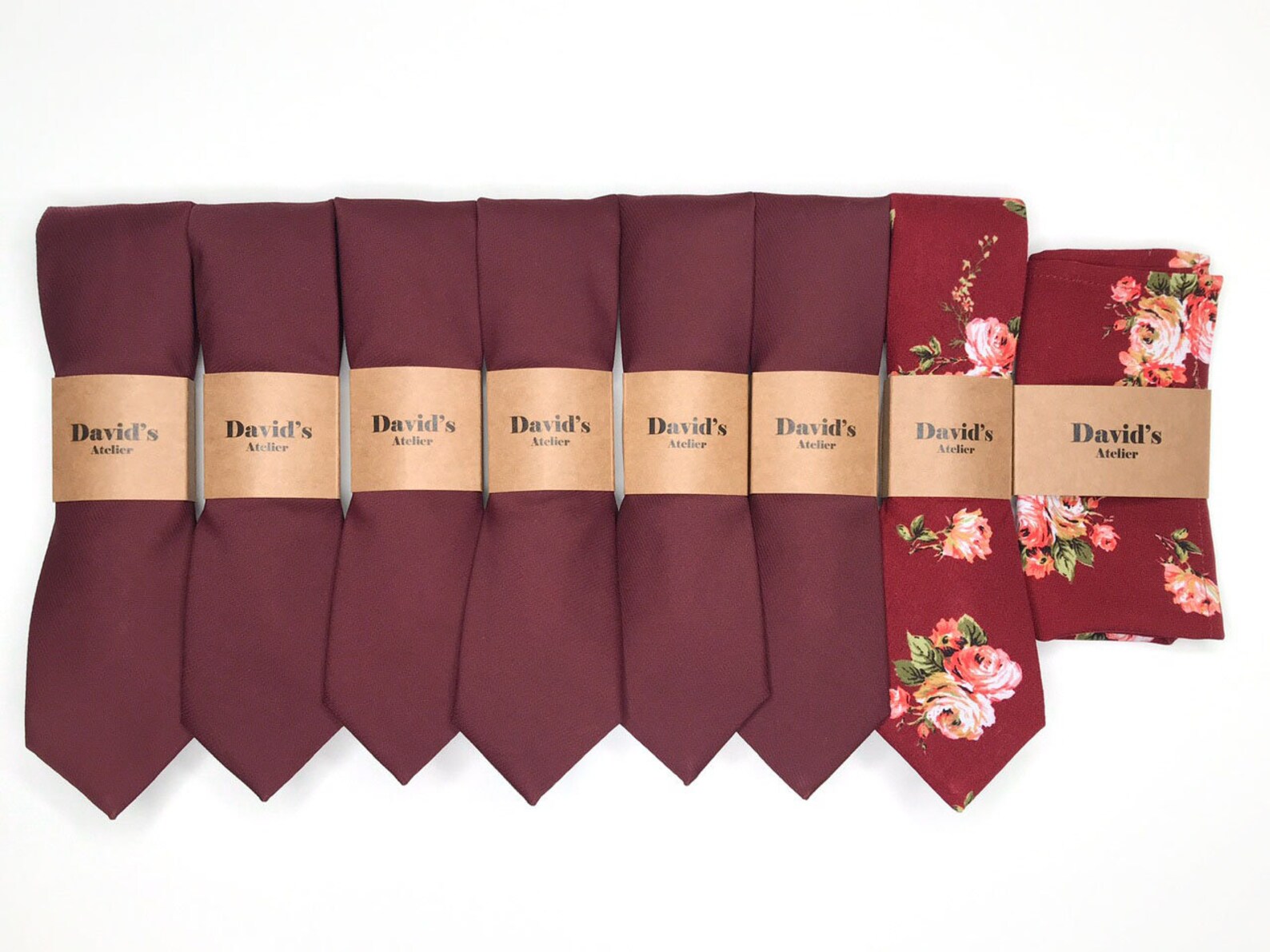 Custom Set of Burgundy Solid Ties 1 Burgundy Floral Tie 1 - Etsy