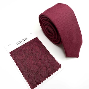 Burgundy Tie Solid Wine Cotton Necktie Maroon Formal Skinny Tie Red ...