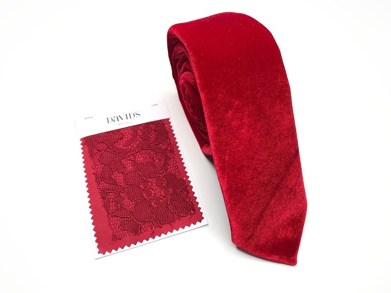 APPLE RED Velvet Bow Tie Ruby Solid Ties Pocket Square - Etsy