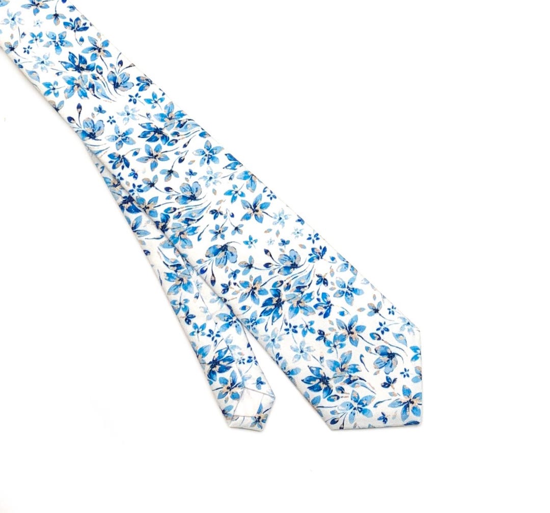 Blue Floral Tie, Shades of Blue Floral, White and Dusty Blue Floral ...