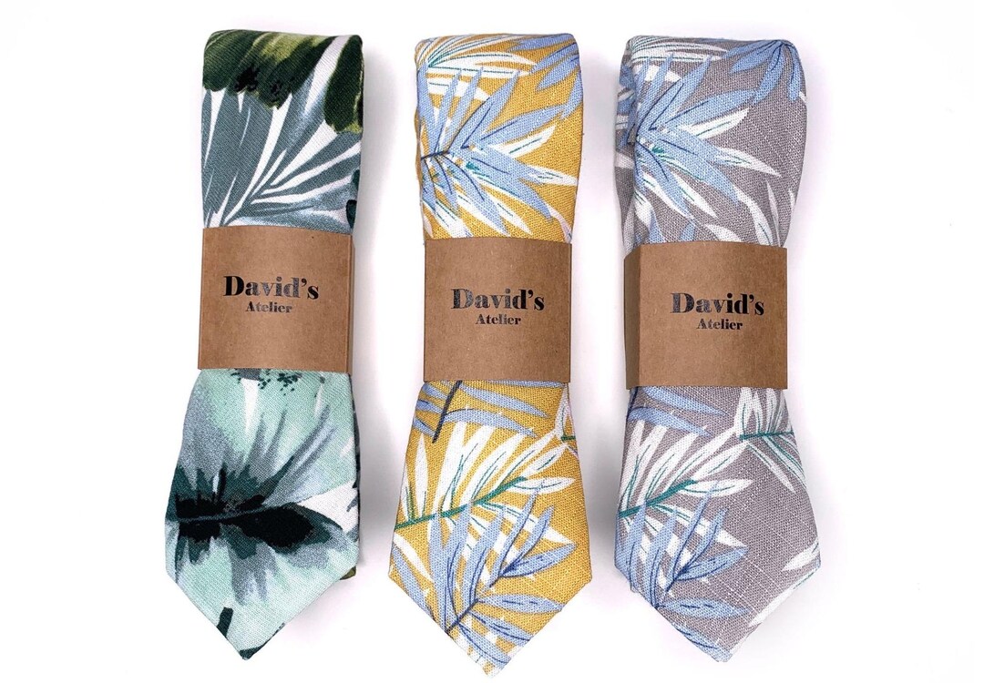 Tropical Floral TIES ,hawaii Wedding Neckties , Palm Leaf , Grey ...