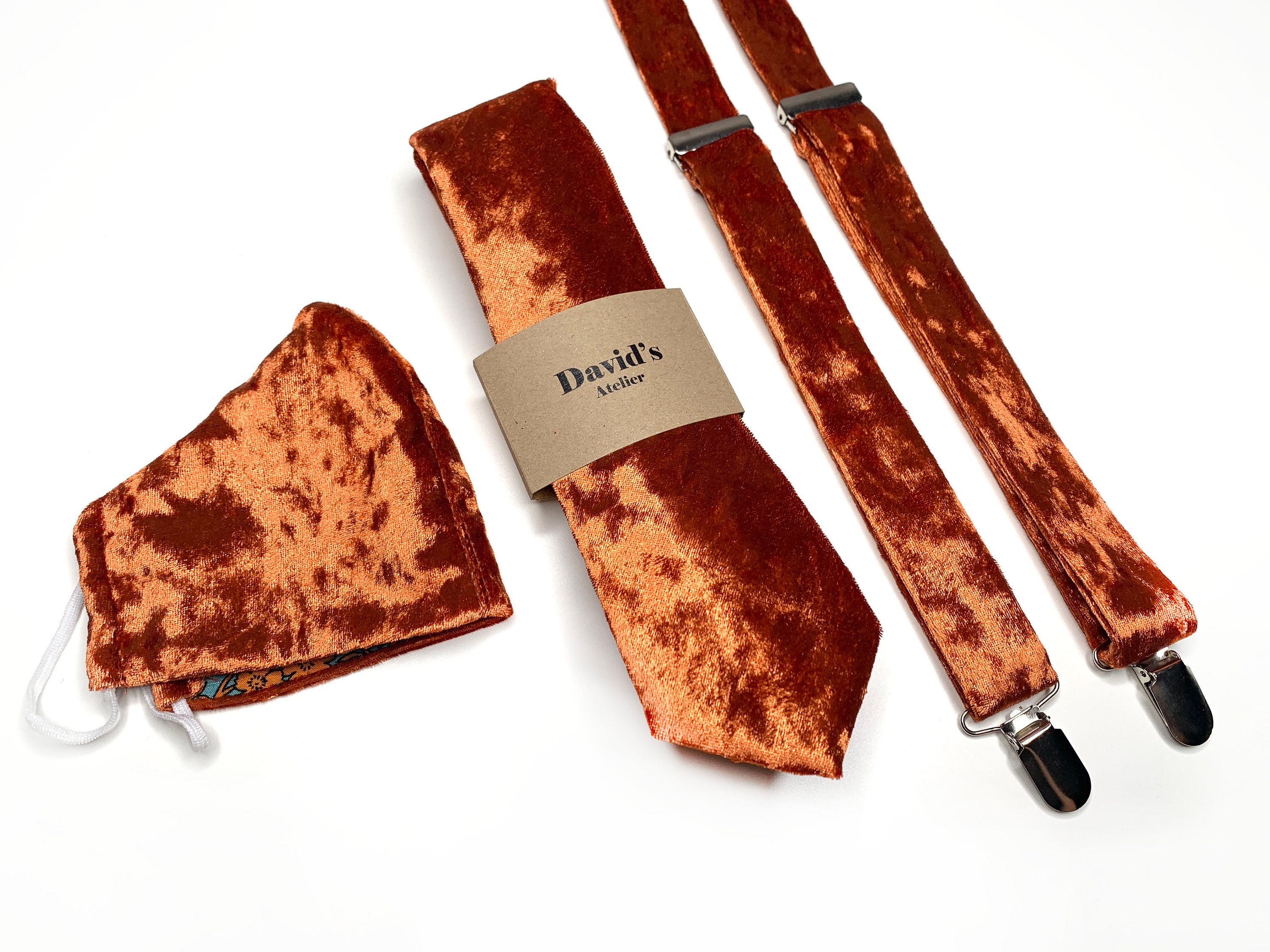 Shiny Copper Velvet Necktie Rust Ties Pocket Square Bow - Etsy
