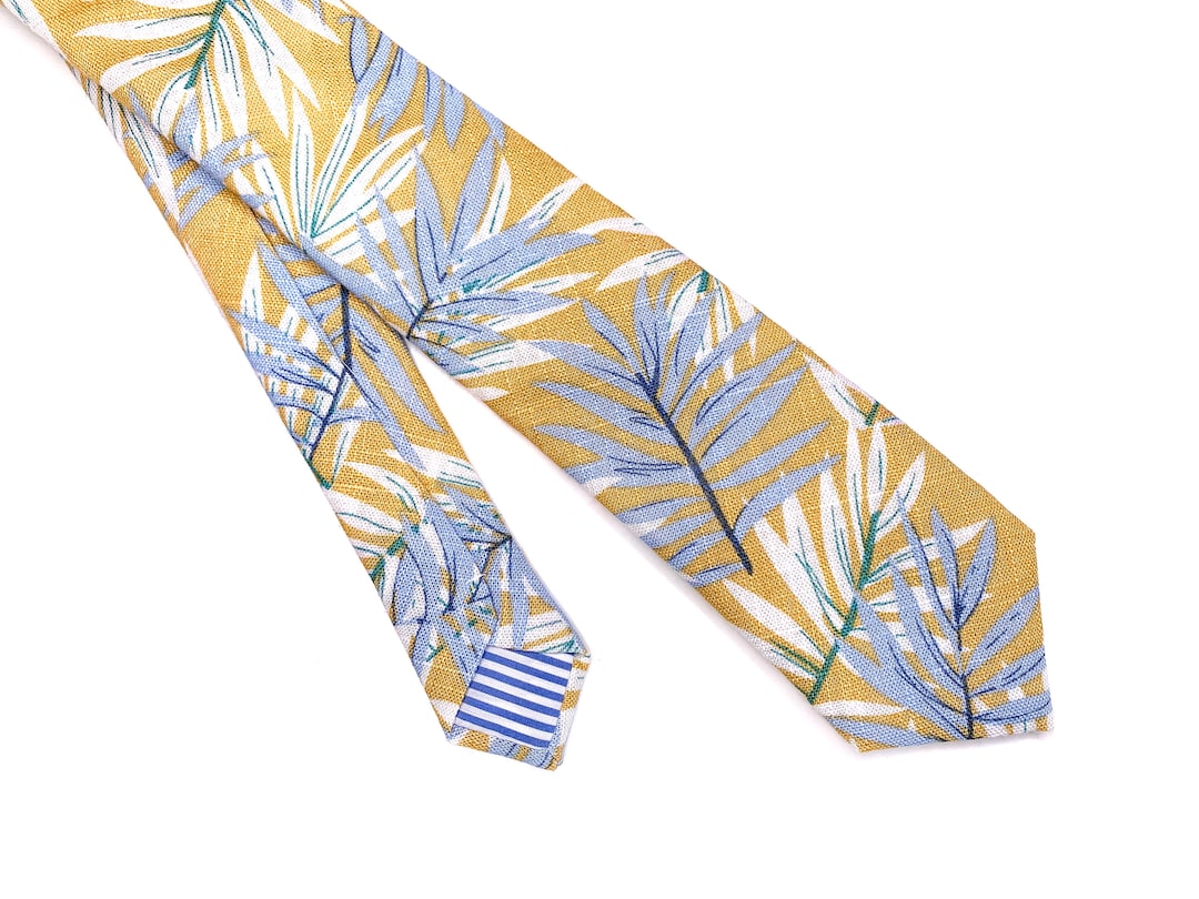 Yellow Hawaiian Tropical Floral Tie , Dusty Blue Tropical Floral ...