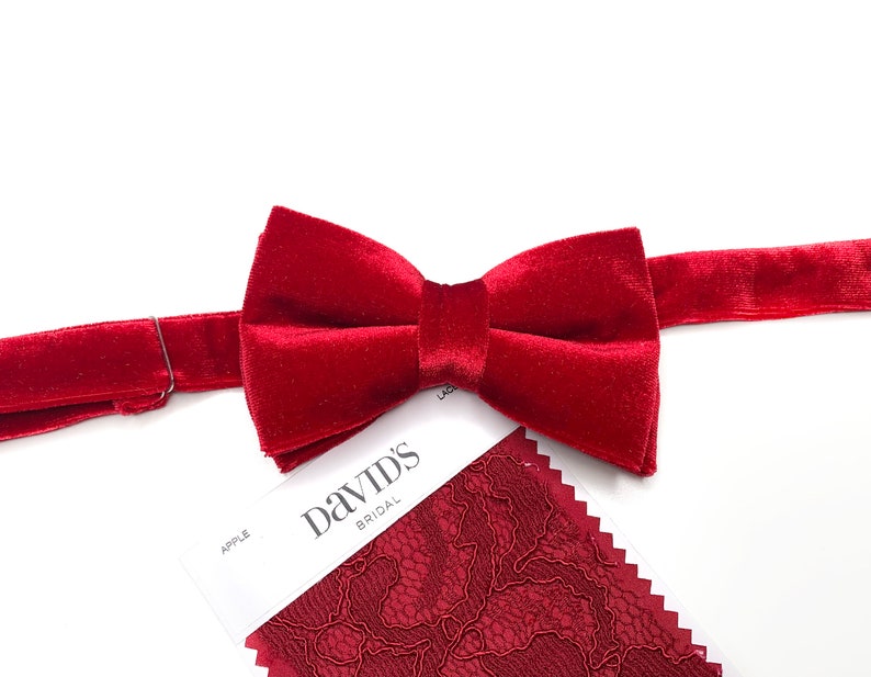 APPLE RED Velvet Bow Tie Ruby Solid Ties Pocket Square - Etsy