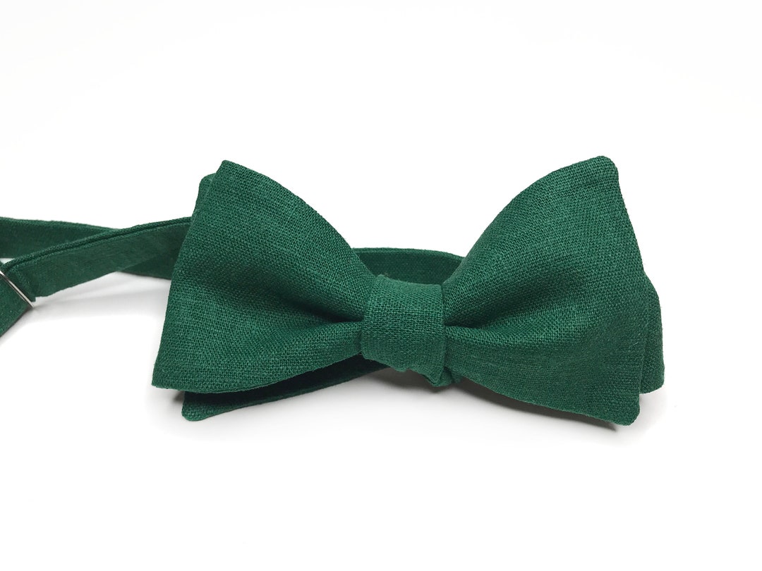 Emerald Green Linen Bow Tie , Juniper Dark Green Bow Tie , Davids ...