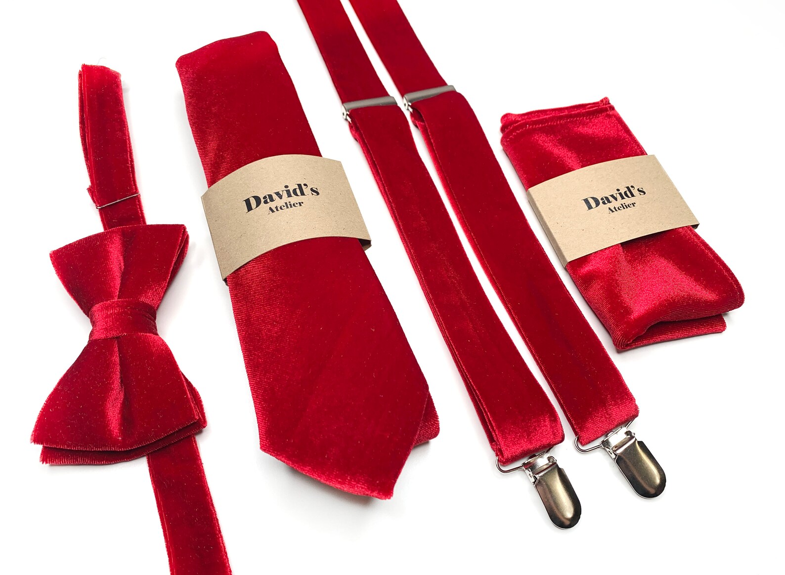 APPLE RED Velvet Bow Tie Ruby Solid Ties Pocket Square - Etsy