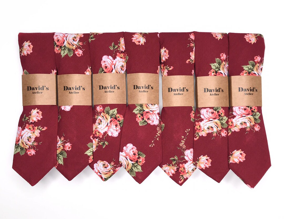 Set of Burgundy Floral Ties Maroon Wedding Tie for Davids Bridal Dress ...