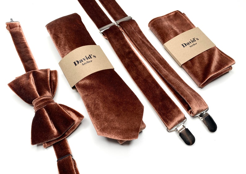 Rust Velvet Bow Tie Copper Bow Tie Pocket Square Bow Tie - Etsy