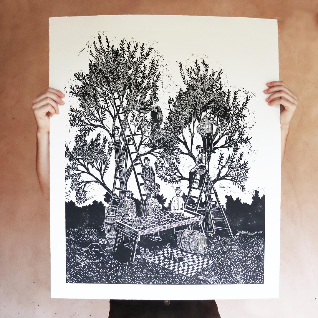 The Apple Pickers - Handmade Woodcut Print - Victorian Farmers ...