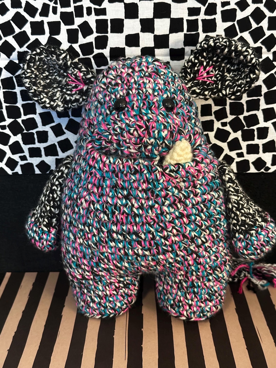 Handmade Pink and Blue Crochet Monster With Tail & One Tooth – Cute ...
