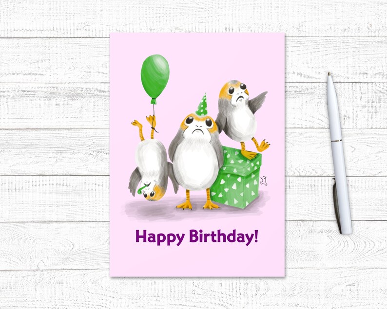 Porg Birthday Card, PRINTABLE Birthday Card, Happy Birthday Card, Cute ...