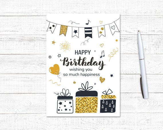 Golden Birthday Card PRINTABLE Birthday Card Happy Birthday | Etsy