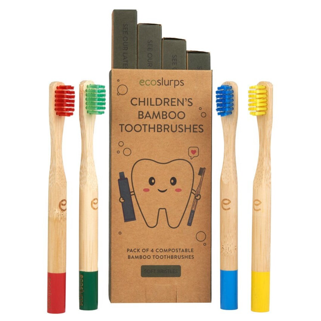 Kids Bamboo Toothbrushes: Soft Bristles, Biodegradable, Multipack of 4 ...