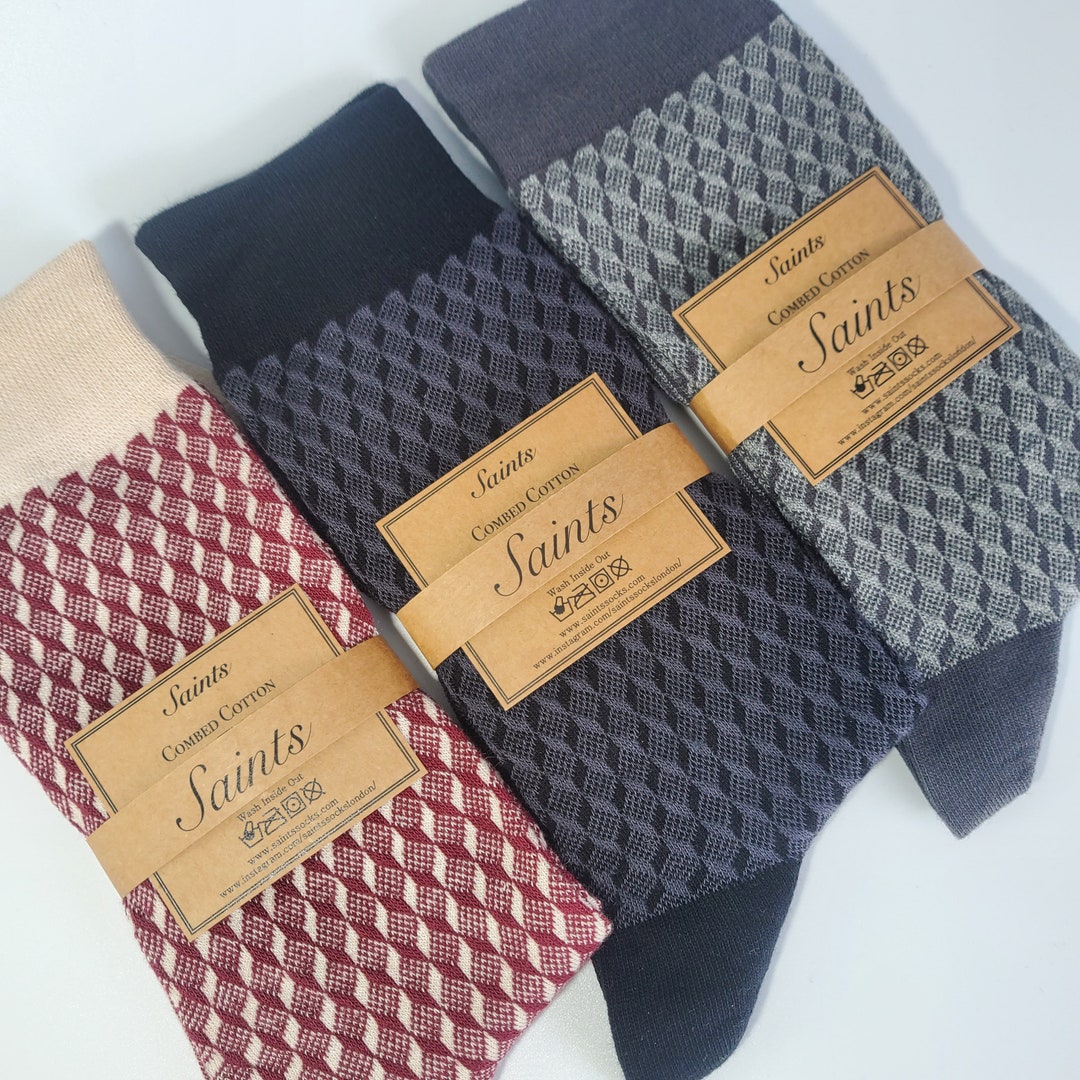 New Colour Added* Men's Luxury Jacquard Cube Pattern Socks, High ...