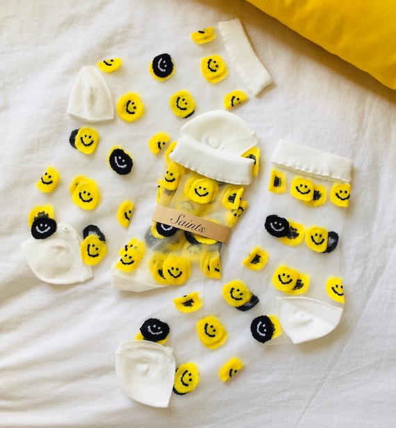 See-through Smiley smile womens socks White Transparent | Etsy