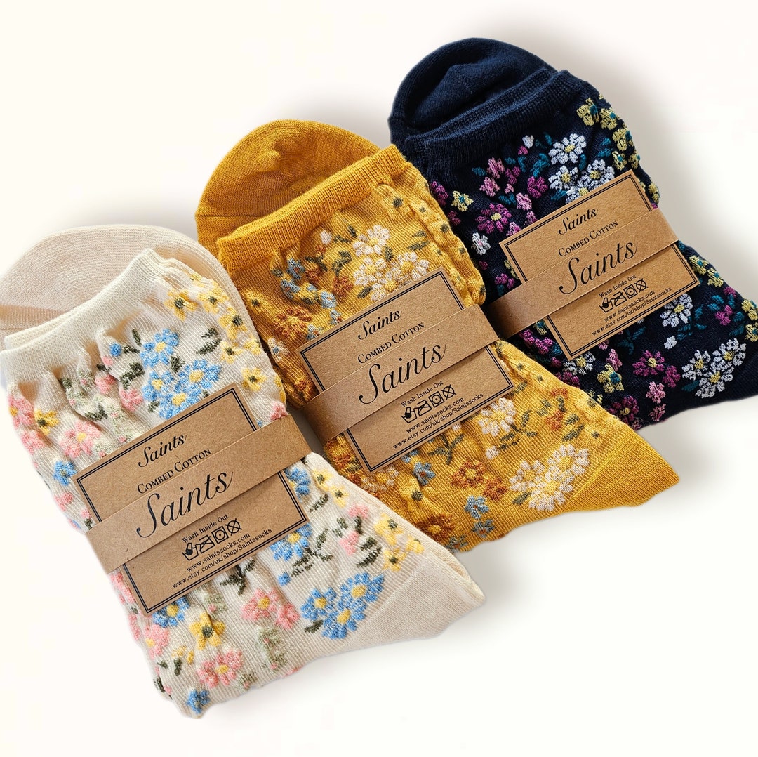 Blooming Garden Pattern Women's Cotton Socks, Floral Socks, Unique ...