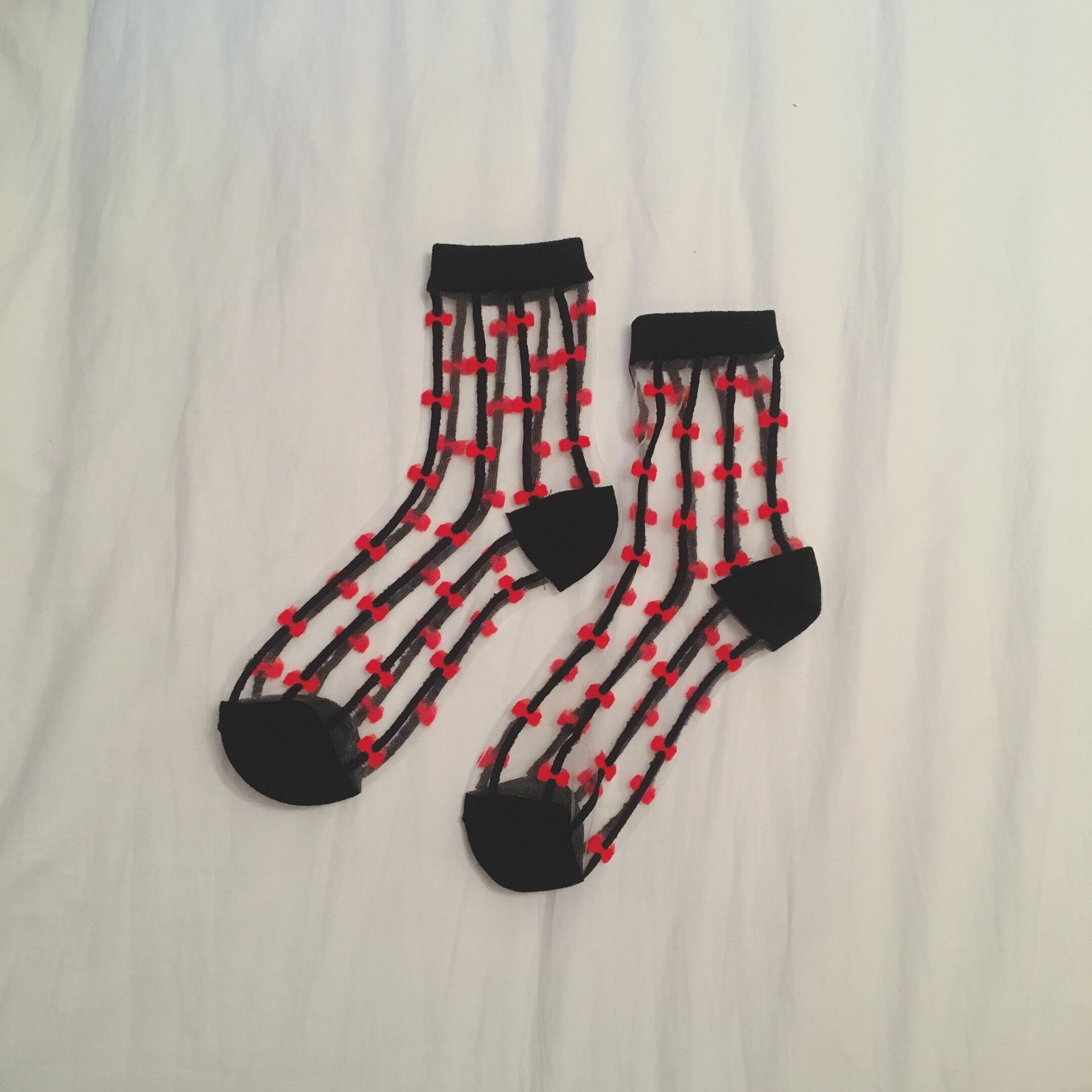 See-through Ribbon Stripe Women's Socks, White, Pink, Black ...