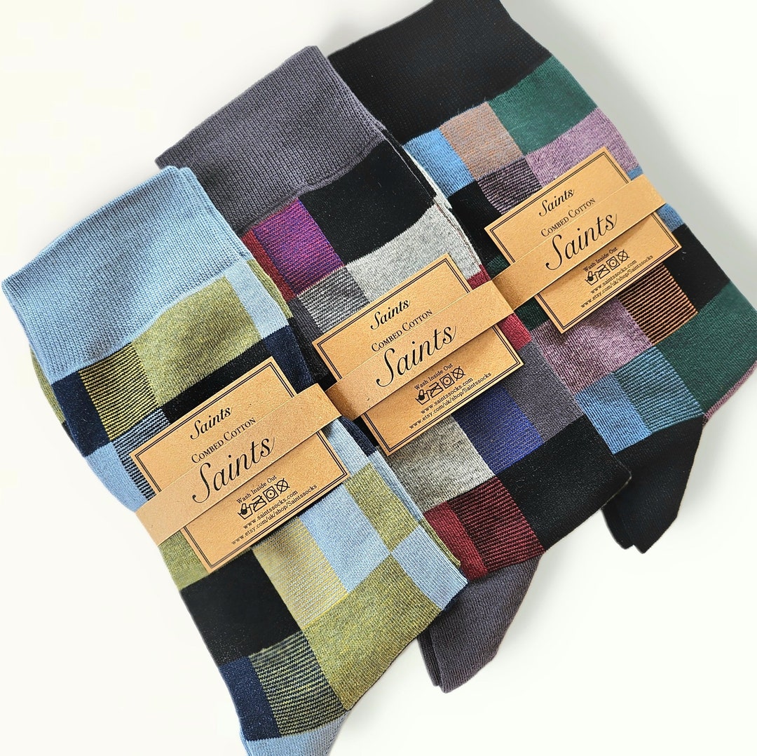 Men's Unique Check Pattern Socks, High Quality, Suit Socks, Gift for ...