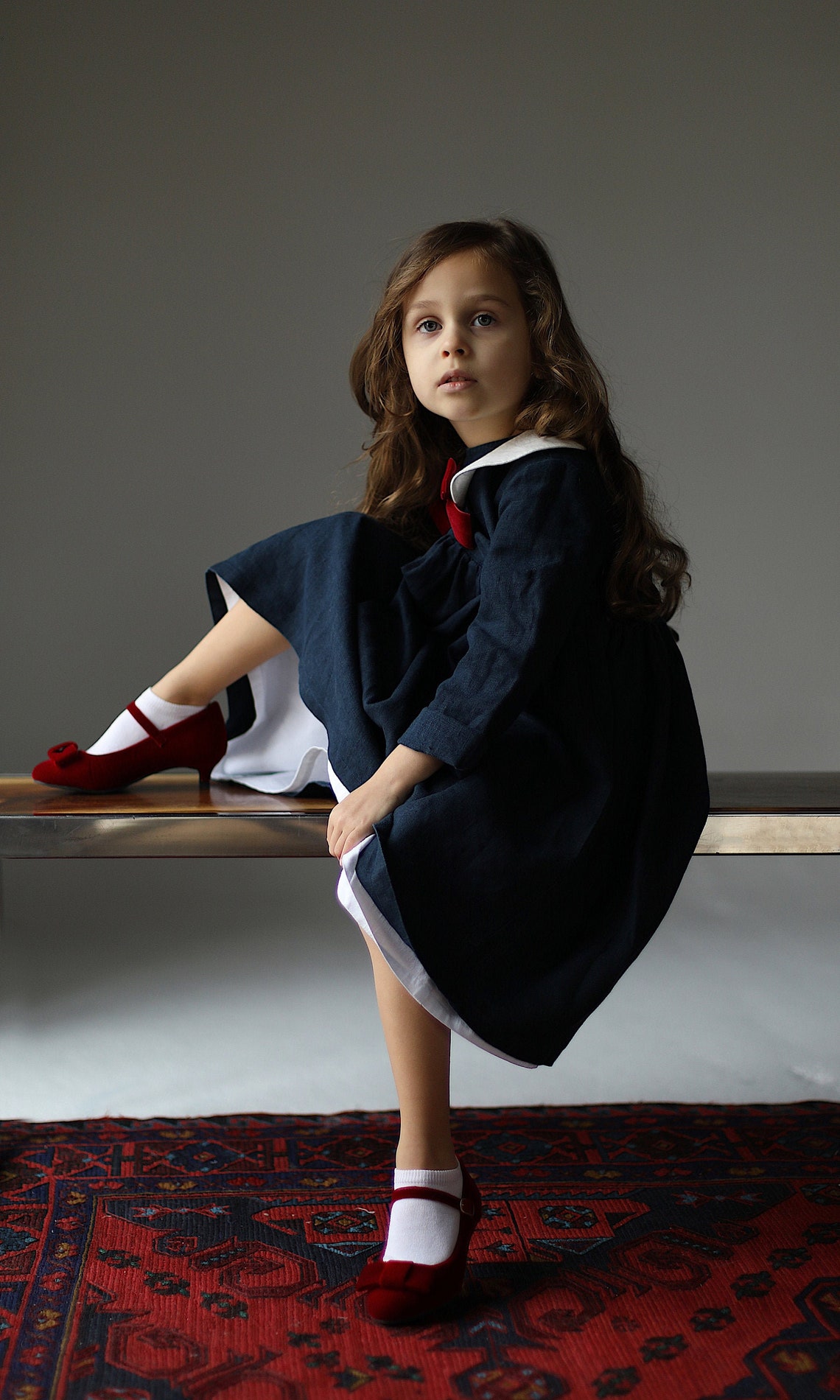 School dress with petticoat and round collar in dark blue | Etsy
