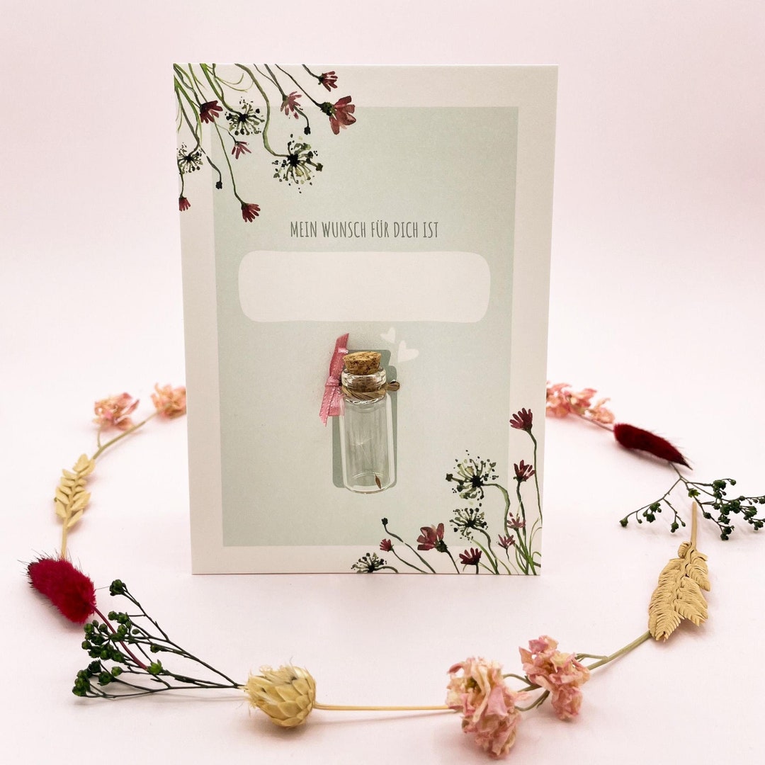 Wish Fulfiller Card With Real Dandelion Umbrella to Give Away, Gift for ...