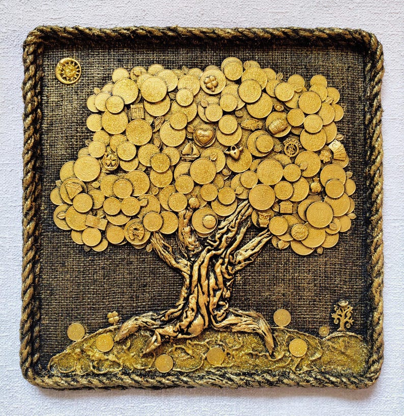 Decorative Painting Gold Money Tree of Wishes in a Frame,picture Money ...