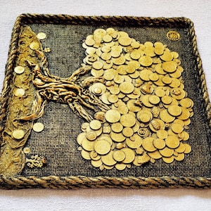 Decorative Painting Golden Money Tree of Wishes (30x30 Cm), Picture ...