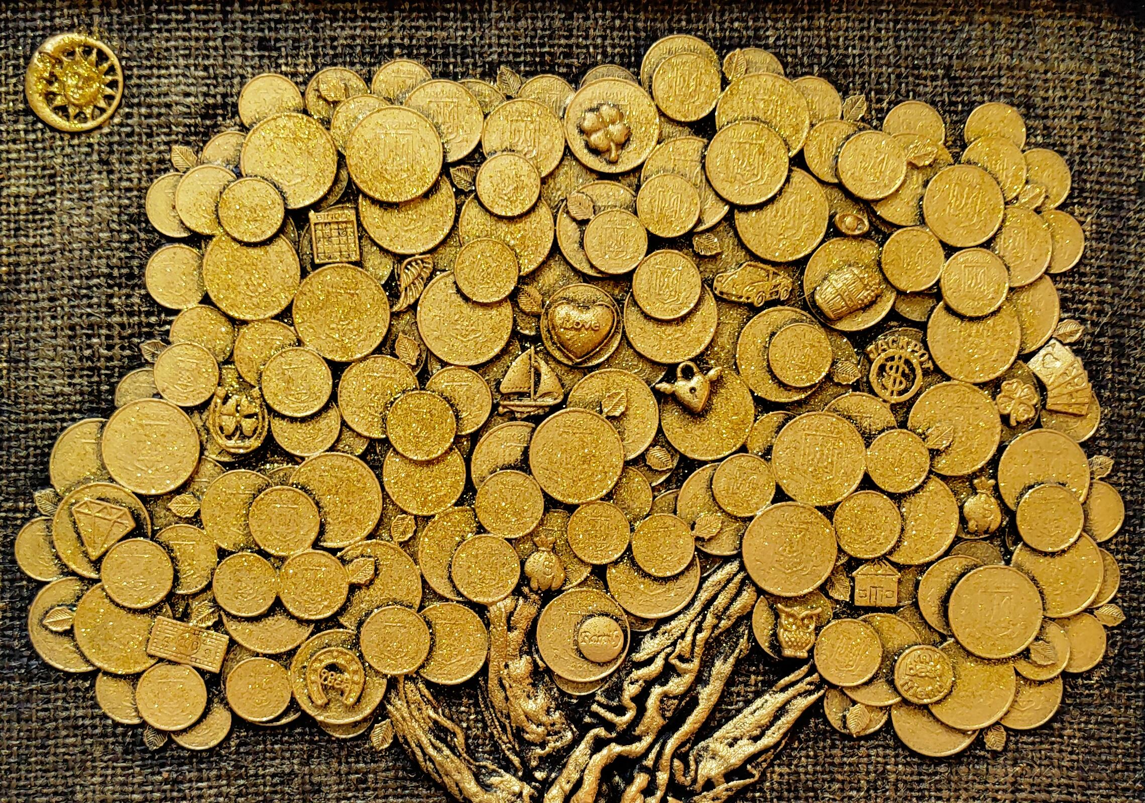 Decorative Painting Golden Money Tree of Wishes (30x30 Cm), Picture ...