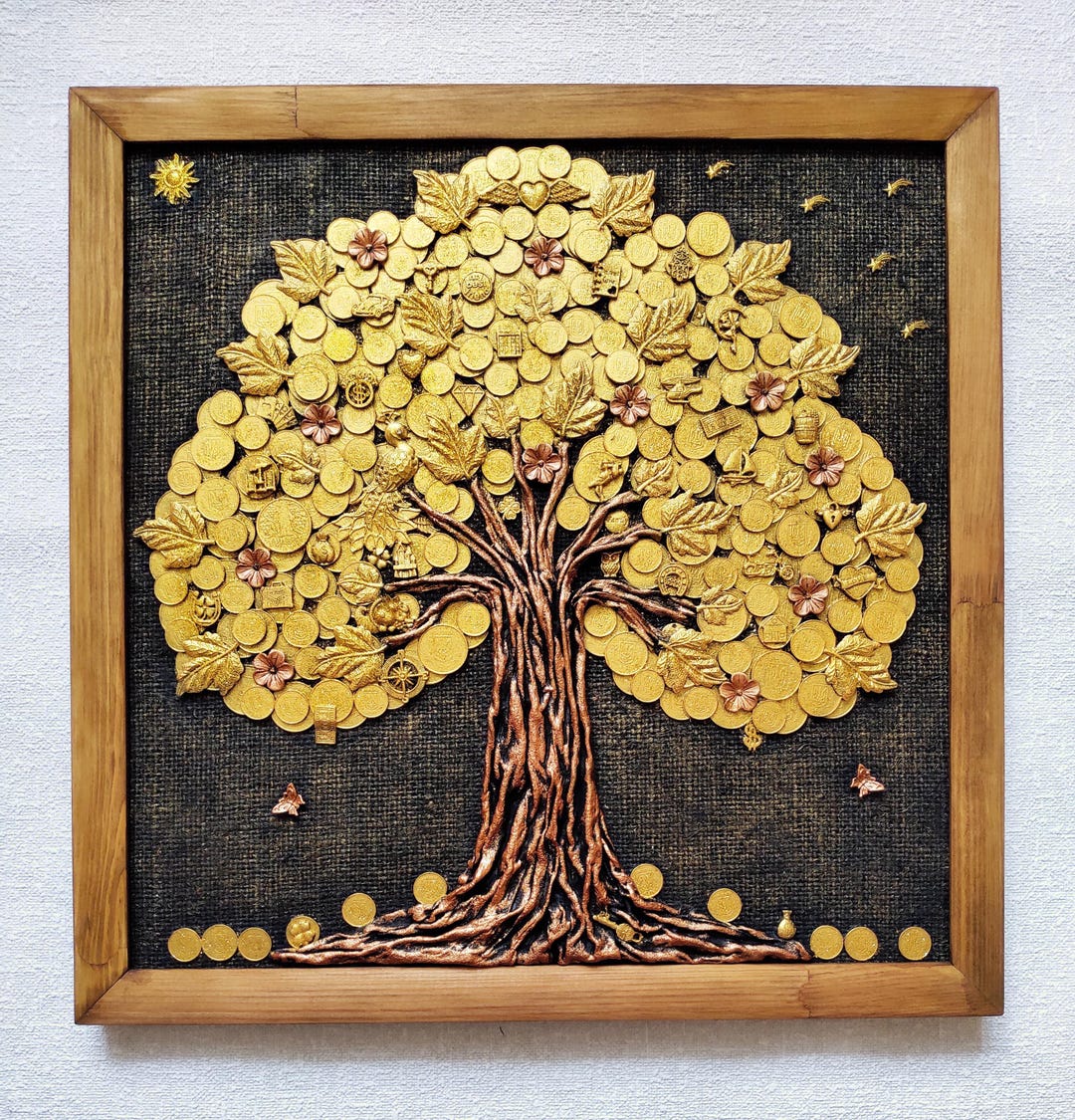 Decorative Painting Golden Money Tree of Wishes in a Frame (40x40 Cm ...