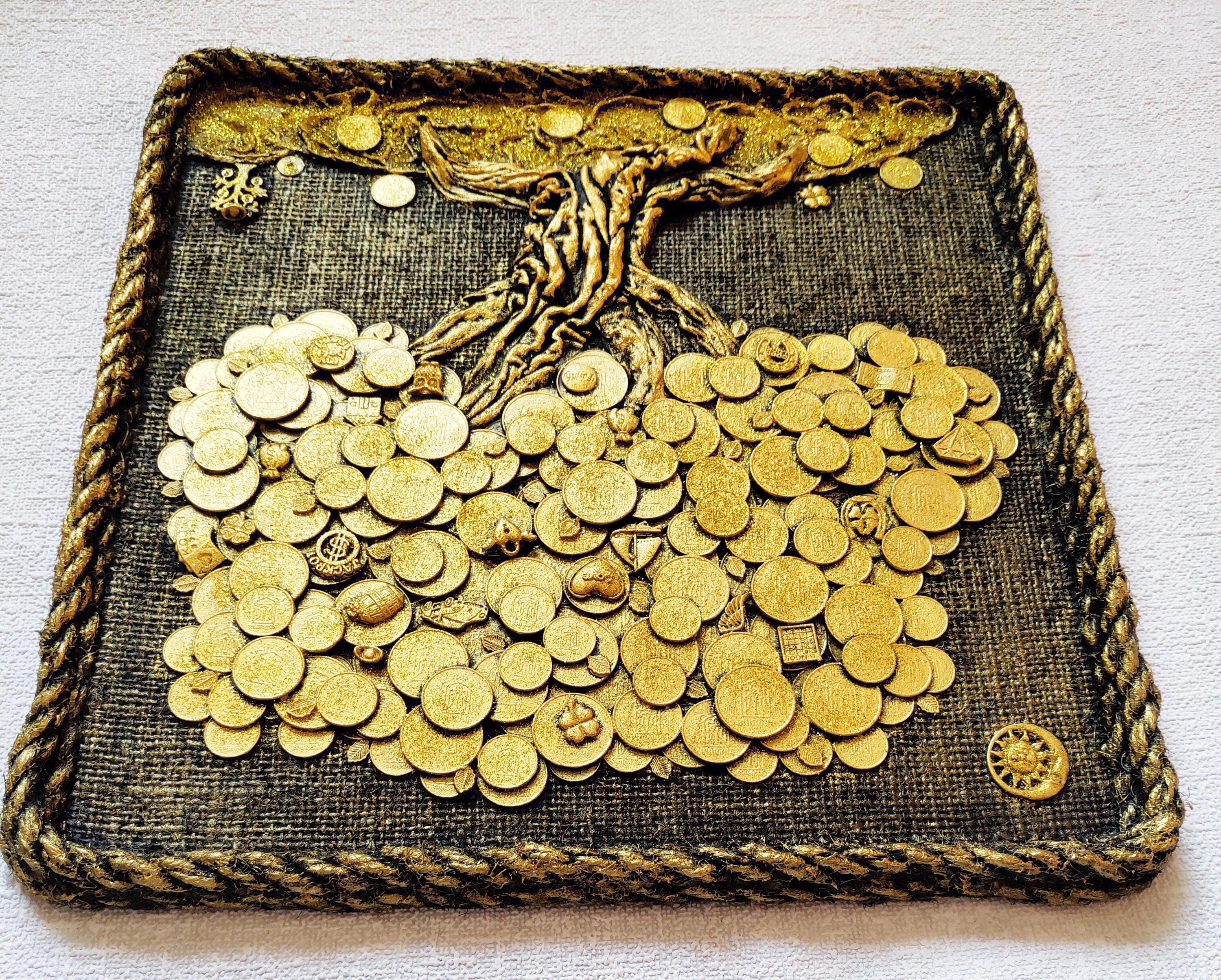 Decorative Painting Gold Money Tree of Wishes in a Frame,picture Money ...