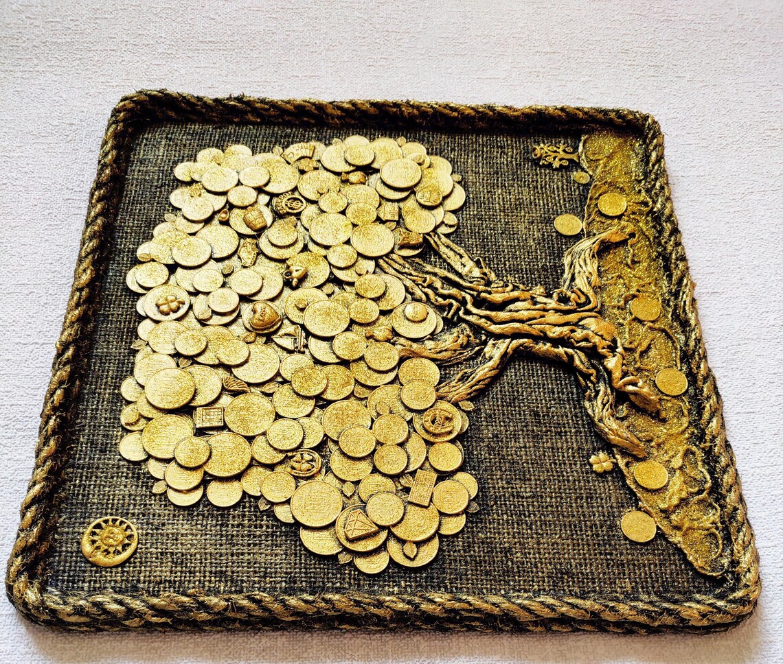 Decorative Painting Gold Money Tree of Wishes in a Frame,picture Money ...