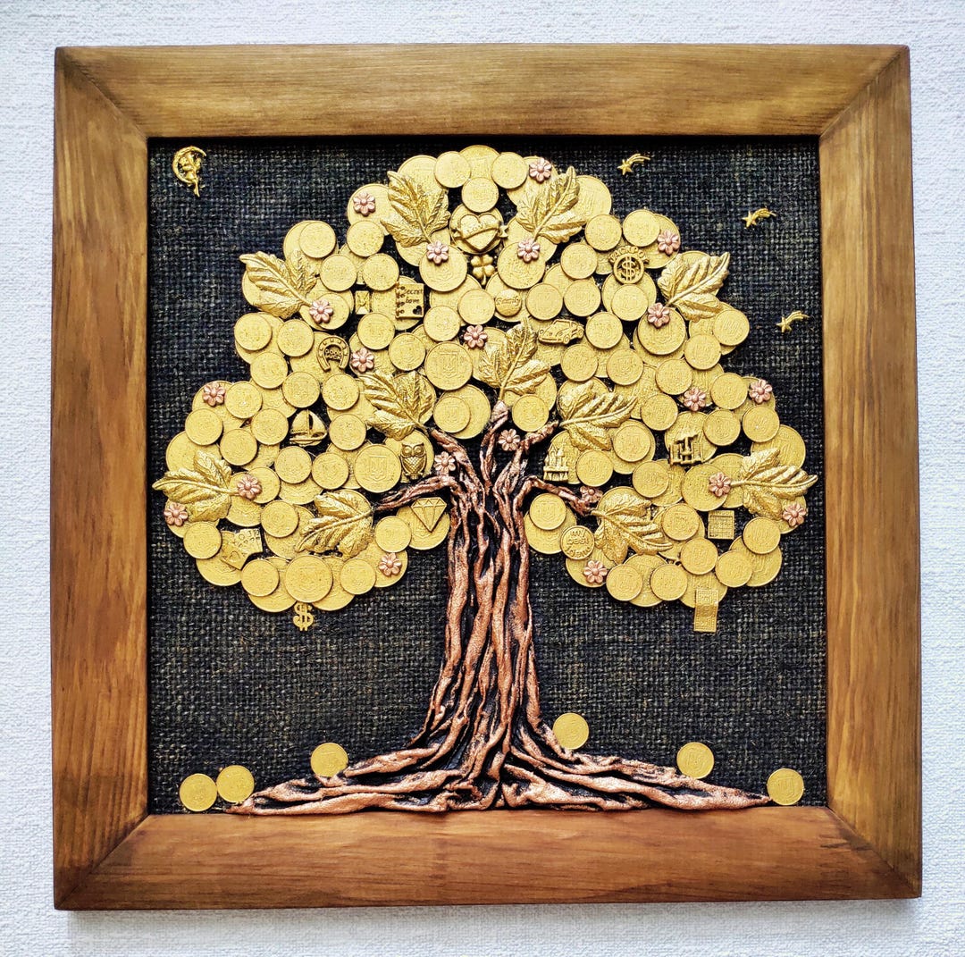 Decorative Painting Gold Money Tree of Wishes in a Frame,picture Money ...