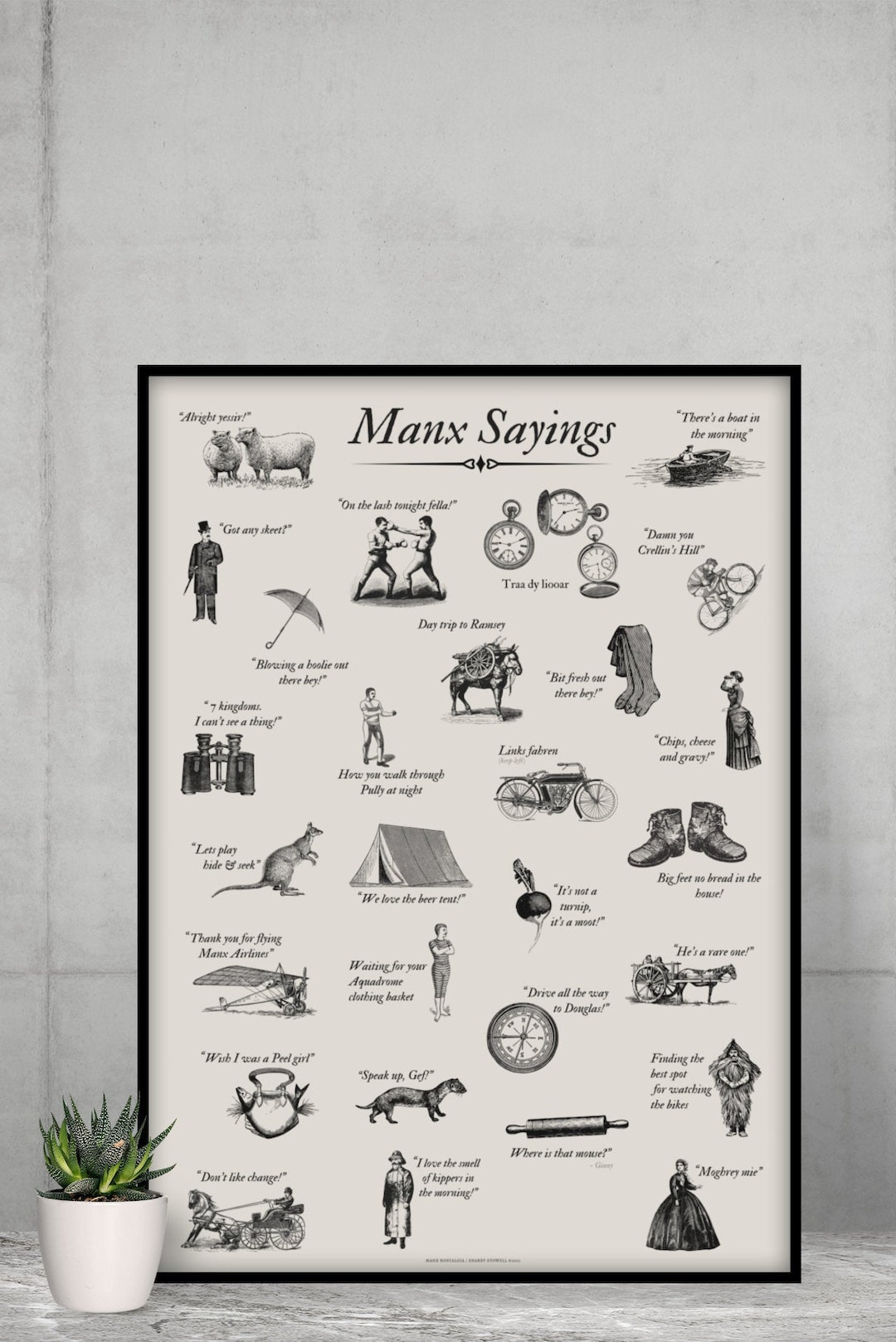 All Manx Sayings on Victorian Illustrations // Tea Towel // Poster ...