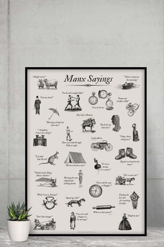 All Manx Sayings on Victorian Illustrations // Tea Towel // | Etsy UK