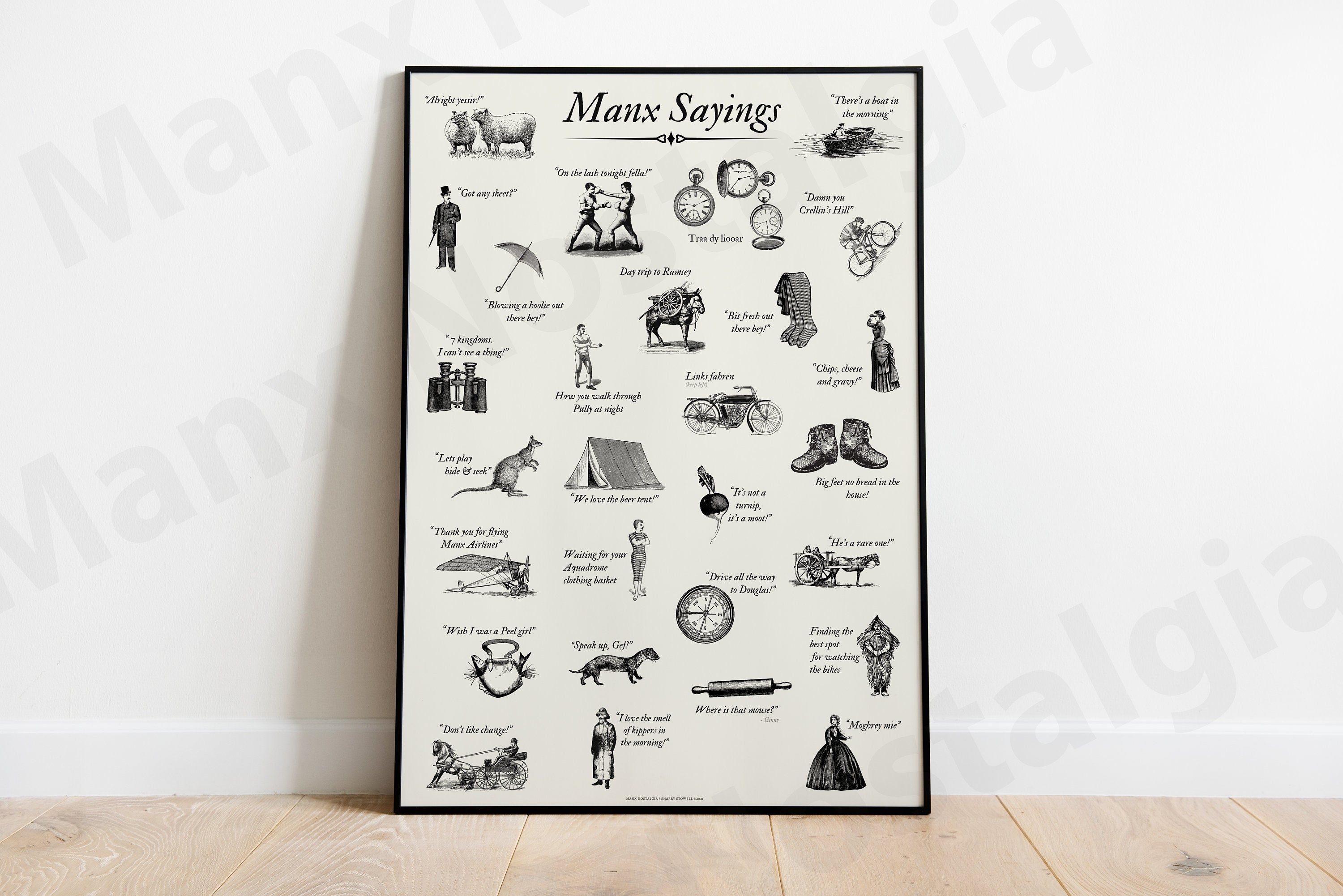 All Manx Sayings on Victorian Illustrations // Tea Towel // Poster ...