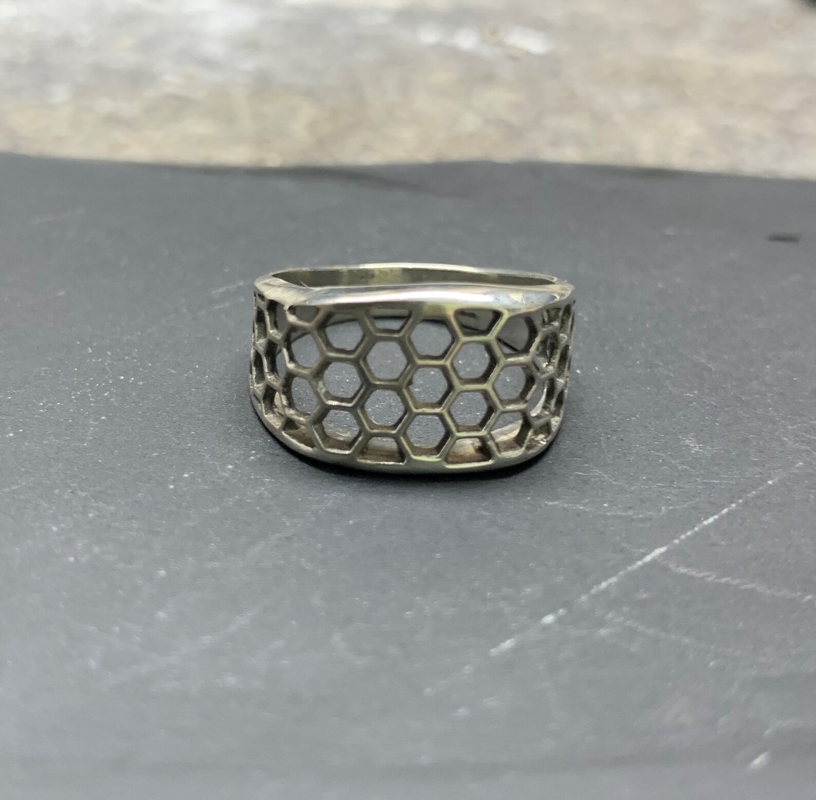 Silver Ring With Open Hexagons Design - Etsy