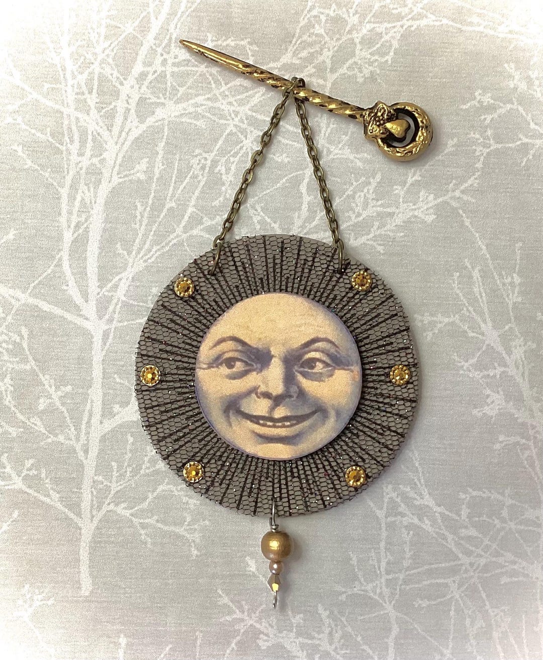 Vintage Moon Face Ornament: Handcrafted Gothic Decor - Etsy