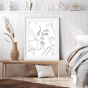 Romantic Love Art Kisses Love Art One Line Couple Art Print Abstract ...