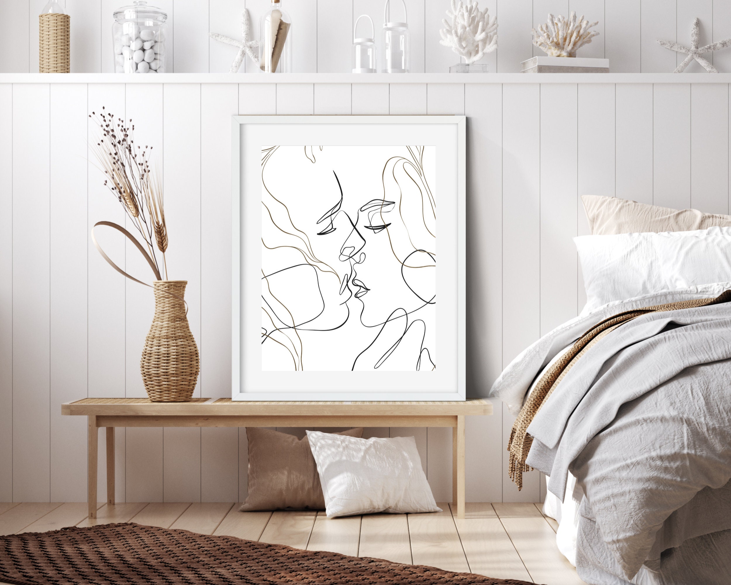 Romantic Love Art Kisses Love Art One Line Couple Art Print Abstract ...