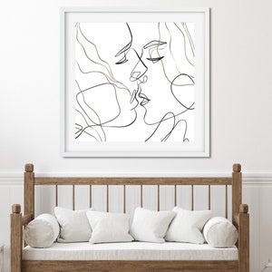 Romantic Love Art Kisses Love Art One Line Couple Art Print Abstract ...