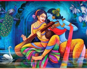 Lord Krishna I Hand Painted Painting on Canvas without Frame - Etsy UK