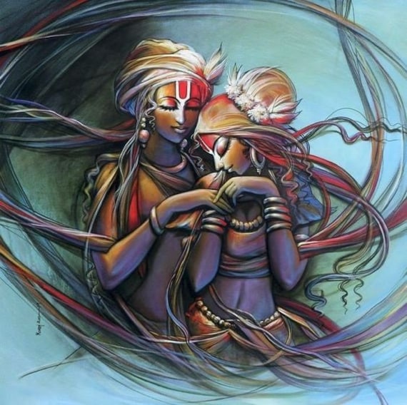 Radha Krishna Love Forever AS Hand Painted Painting On Canvas Without Frame