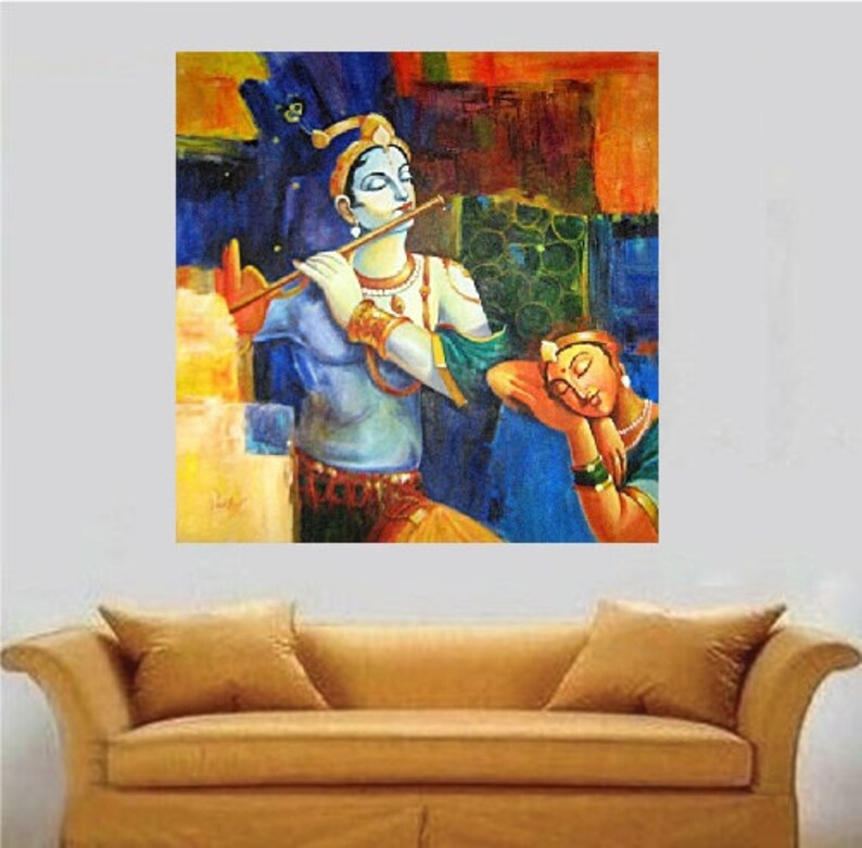 New Radha and Krishna Hand Painted Painting on Canvas without Frame - Etsy