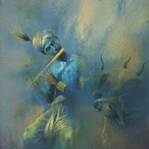 Krishna Hand Painted Painting on Canvas T without Frame - Etsy