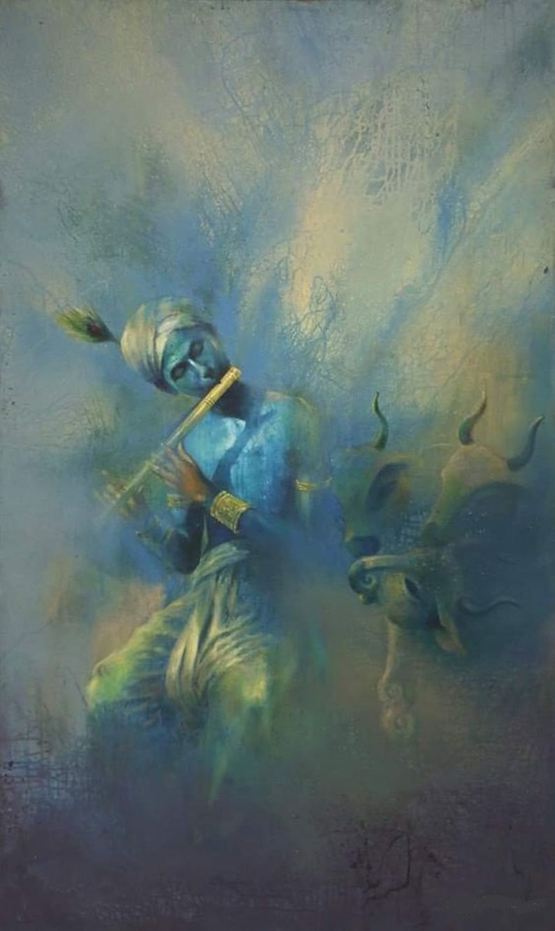 Krishna Hand Painted Painting on Canvas T without Frame - Etsy