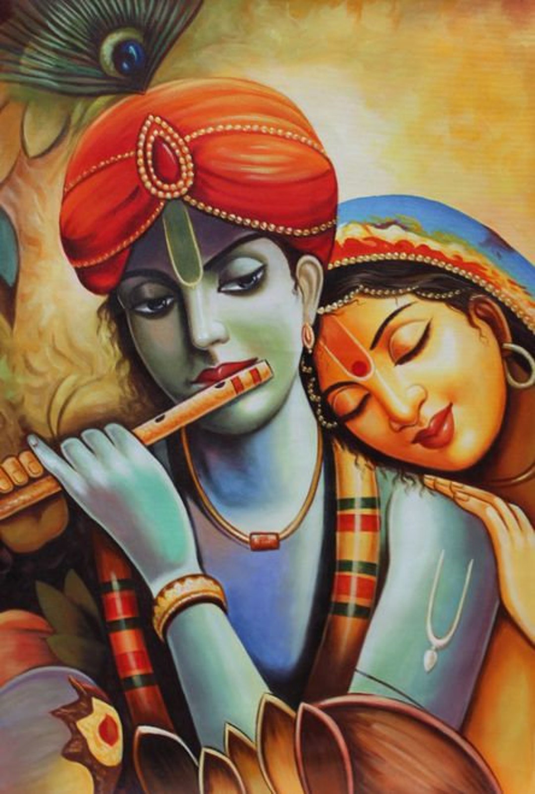 The Divine Radha Krishna Oil Painting Handpainted on Canvas (without ...